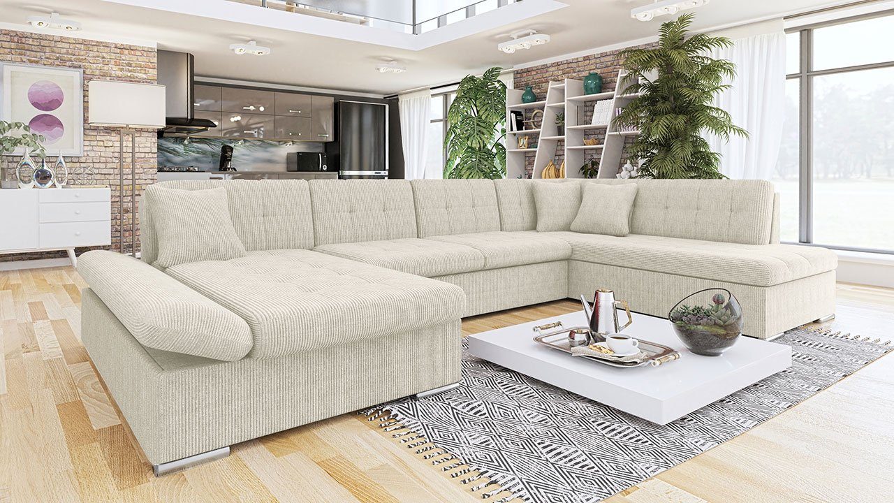 MIRJAN24 Wohnlandschaft Bergen Cord, mit Schlaffunktion und Bettkasten, Regulierbare Armlehnen ...